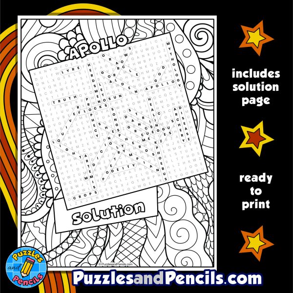 Apollo Word Search Puzzle with Coloring | Greek Mythology Wordsearch ...