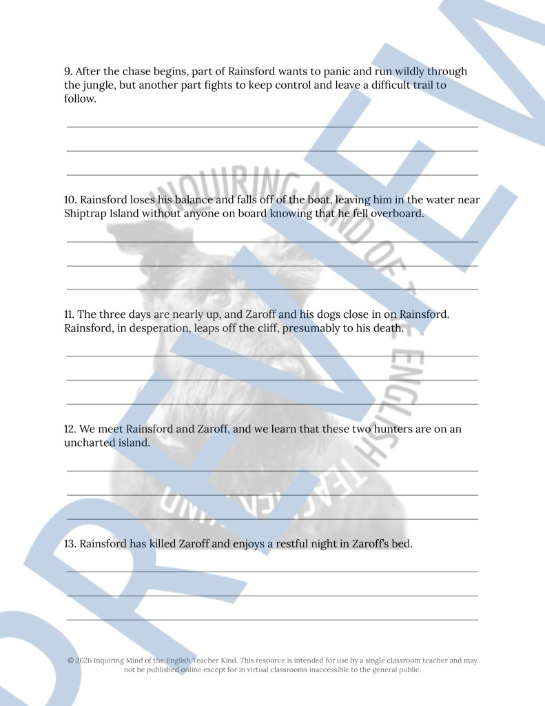 "The Most Dangerous Game" Literary Elements Worksheets | High School ...