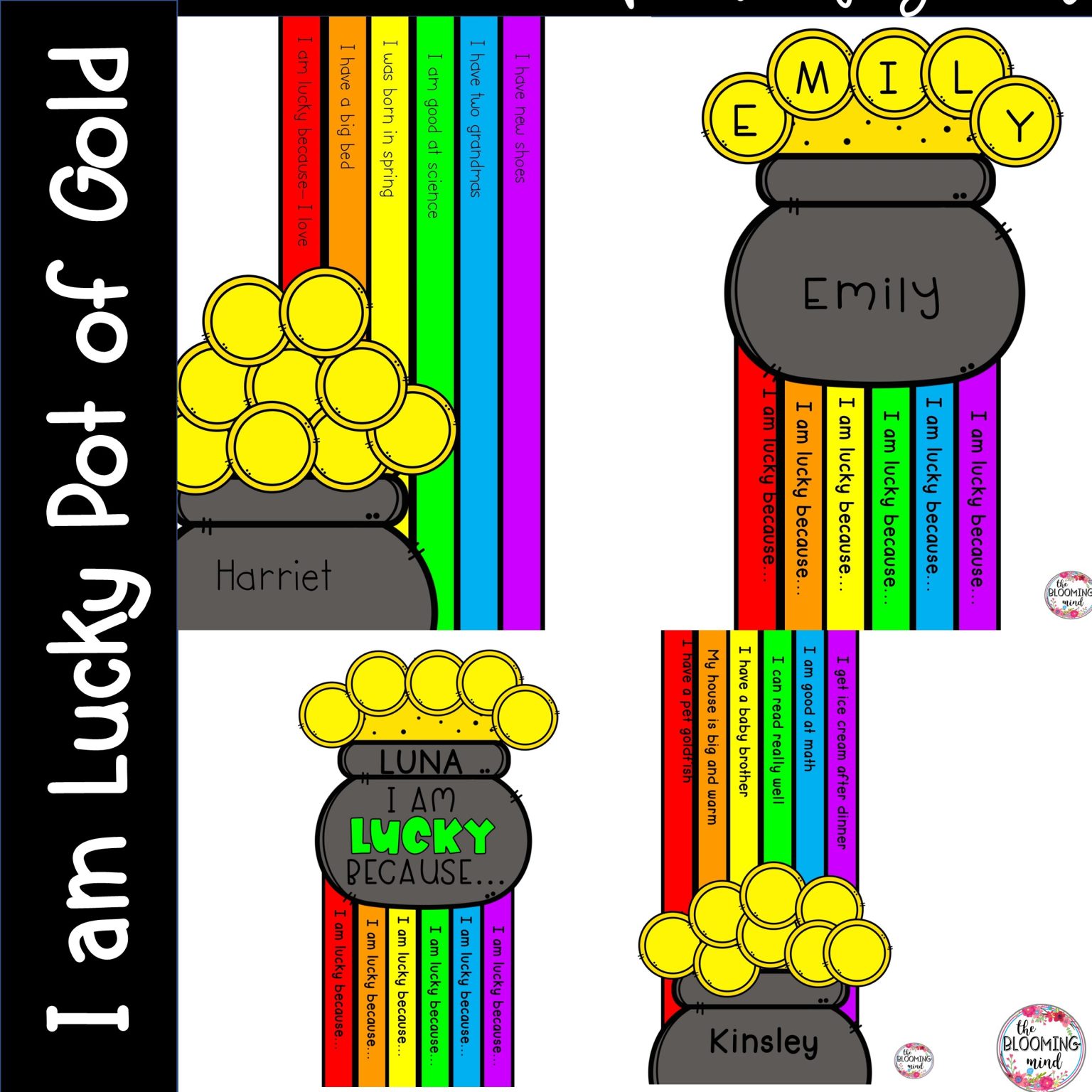 I Am Lucky Pot of Gold St. Patrick's Day Writing and Craft Activity ...
