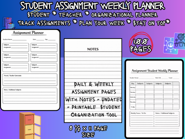 Student Assignment Weekly Planner – Daily, Weekly, and Notes Pages for ...