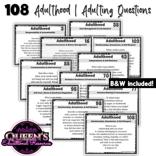 Adulthood Reflection Questions | SEL Activities for Teens | Adulting ...