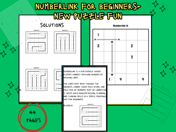Numberlink Beginner Puzzle Book | Logic Puzzles for Kids Grades K–2 ...
