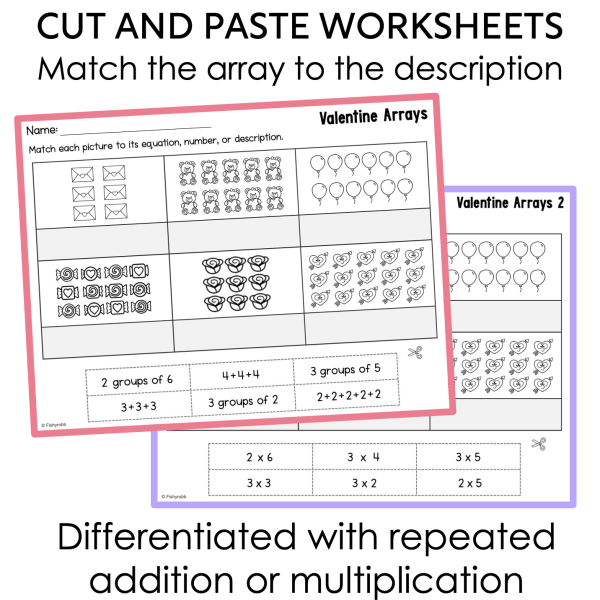 Valentine Arrays with Repeated Addition Cut and Paste Worksheet ...