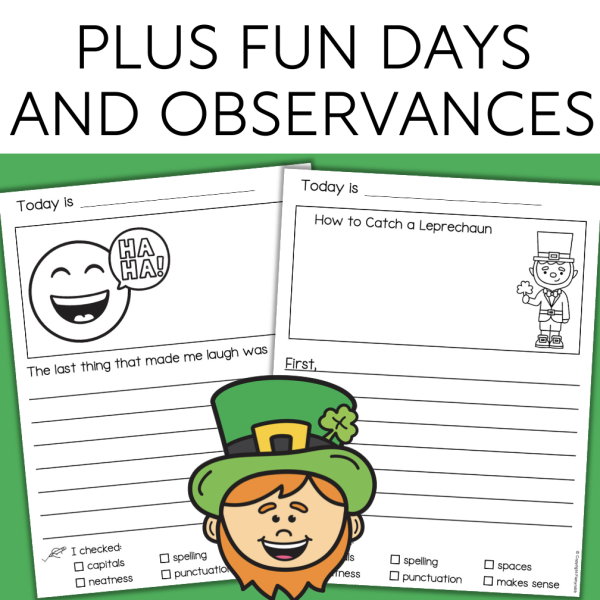 March Daily Writing Journal Prompts 1st 2nd Grade St Patricks Day ...