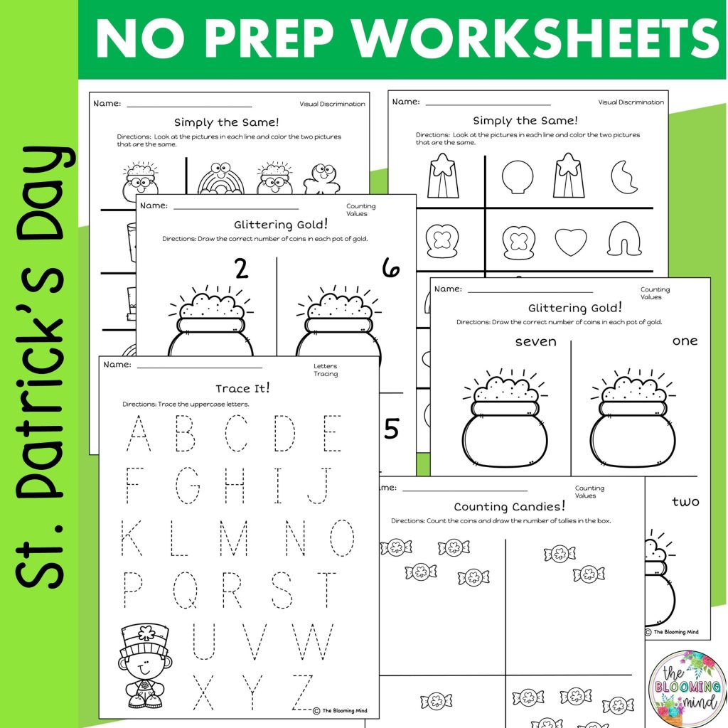 St. Patrick's Day No Prep Worksheets for Preschool and Kindergarten ...