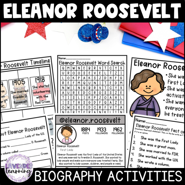Eleanor Roosevelt Biography Activities for Kindergarten, 1st Grade ...