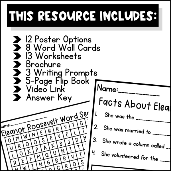Eleanor Roosevelt Biography Activities for Kindergarten, 1st Grade ...