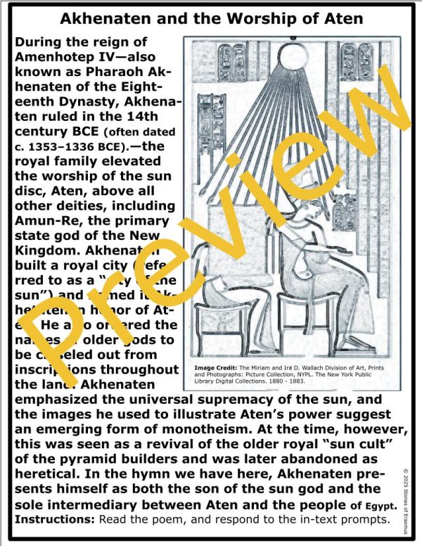 Great Hymn to the Aten World Literature Lesson Plan for Grades 9-10 ELA ...