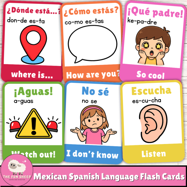 Mexican Spanish Language Flash Cards Beginner Spanish Vocabulary ...