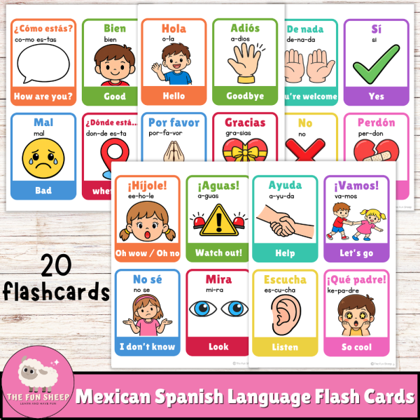 Mexican Spanish Language Flash Cards Beginner Spanish Vocabulary ...