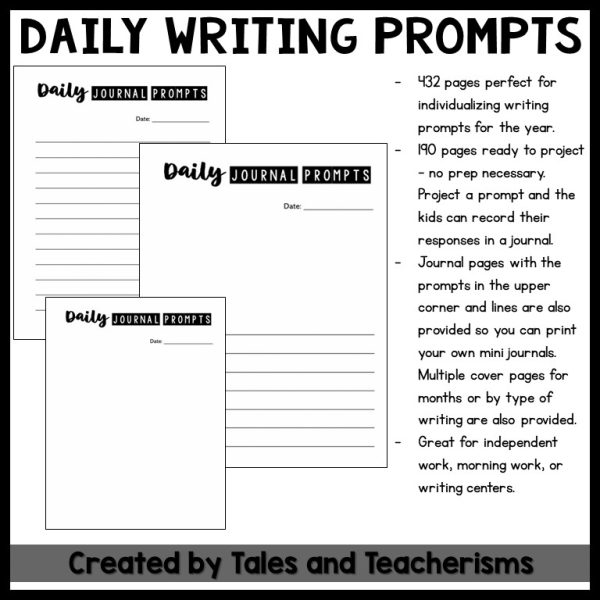 Daily Journal Writing Prompts - Creative, Lists, Graphic Organizers ...
