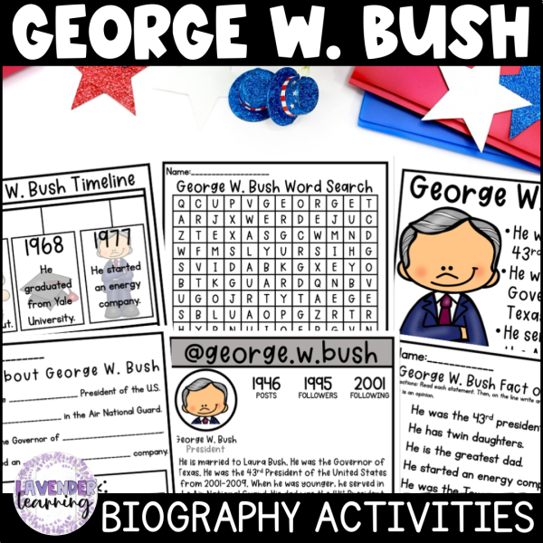 George W. Bush Biography Activities, Worksheets, Flip Book, & Report ...
