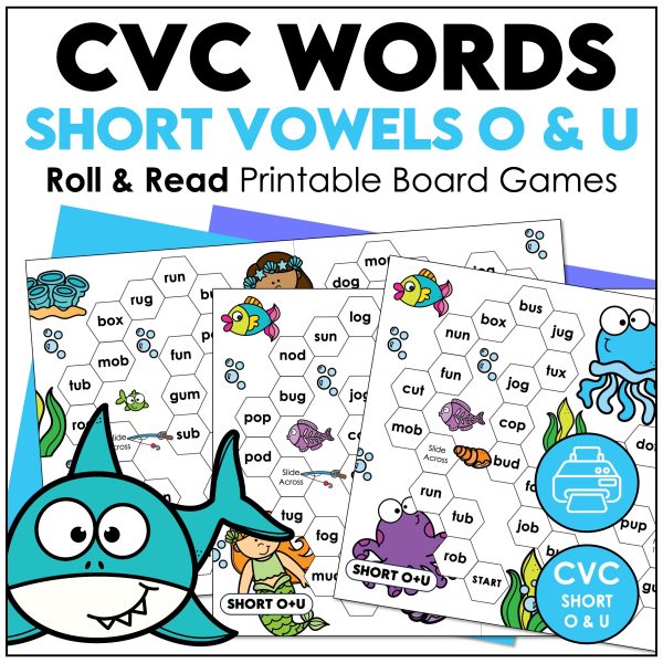 CVC Word Fluency Roll & Read Board Games | Short Vowels O and U | Made ...