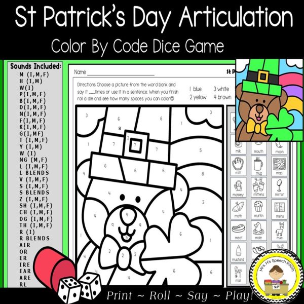 No Prep St Patrick's Day Speech Therapy Articulation Color By Code or ...