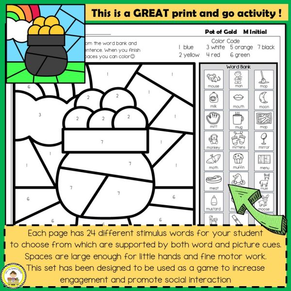 No Prep St Patrick's Day Pot of Gold Speech Therapy Articulation Color ...
