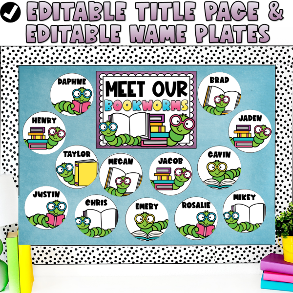Reading Month Bulletin Board Back to School Display Bookworms EDITABLE ...