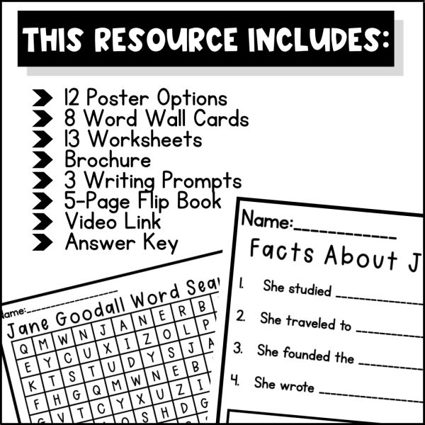 Jane Goodall Biography Activity Women's History Month Worksheet in ...