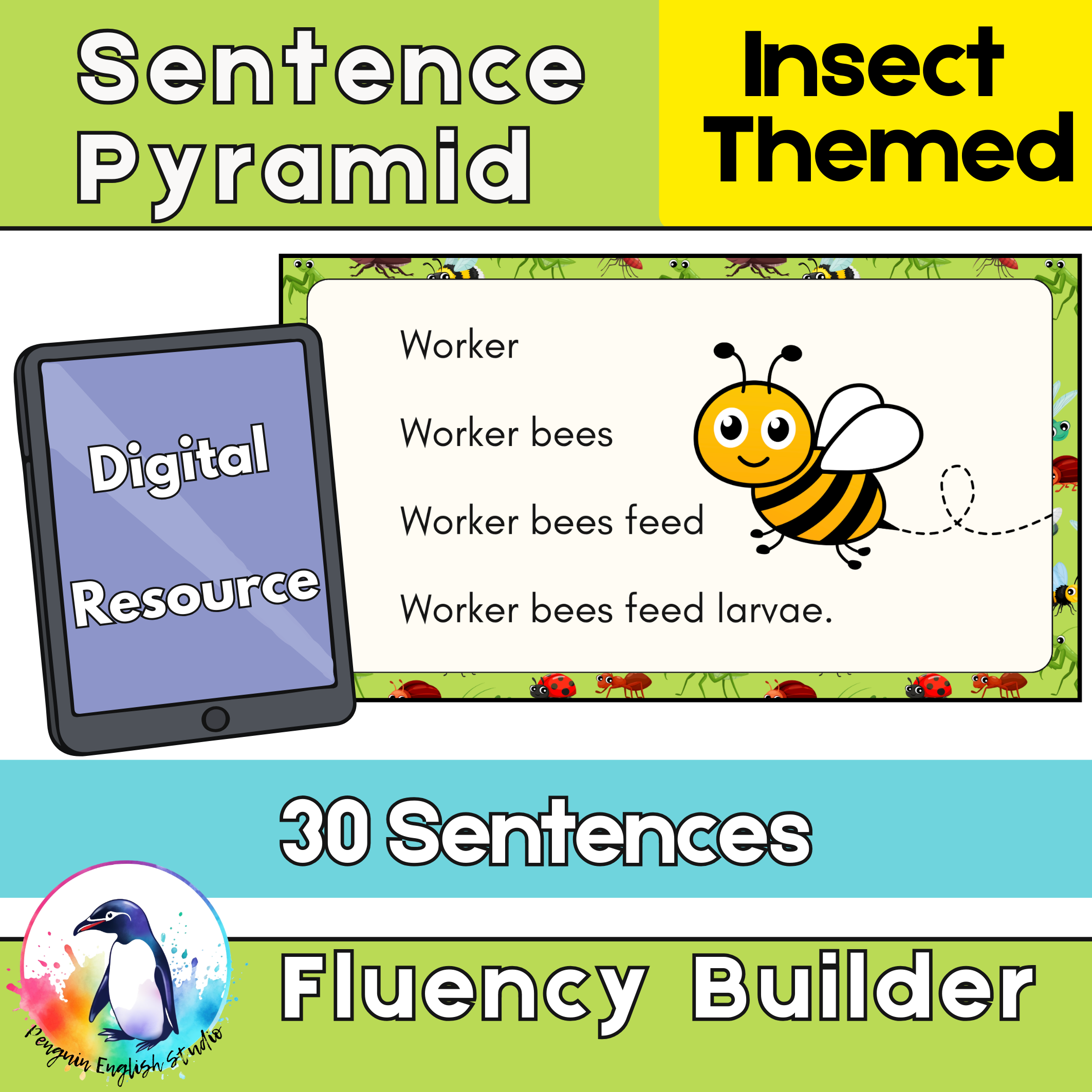 Insect Themed Sentence Pyramid Worksheets | Insect Fluency Builders ...