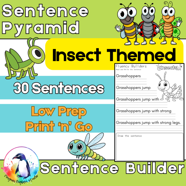 Insect Themed Sentence Pyramid Worksheets | Insect Fluency Builders ...