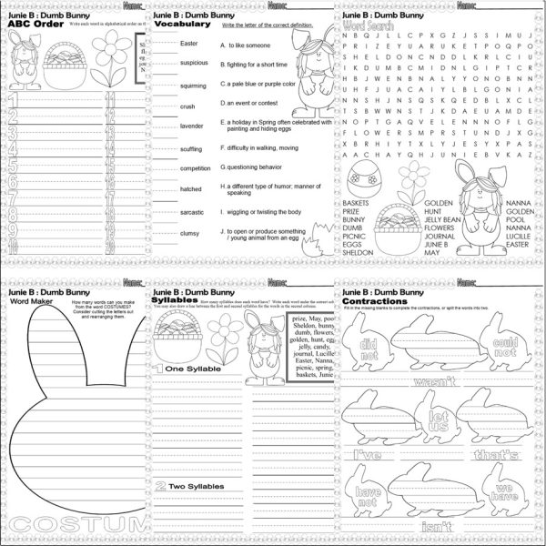 Junie B Jones Dumb Bunny Easter Chapter Book Companion Reading ...