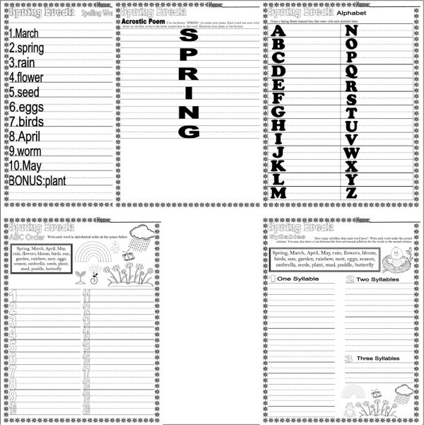 Spring Break Kindergarten Math ELA Writing Activities Worksheets ...
