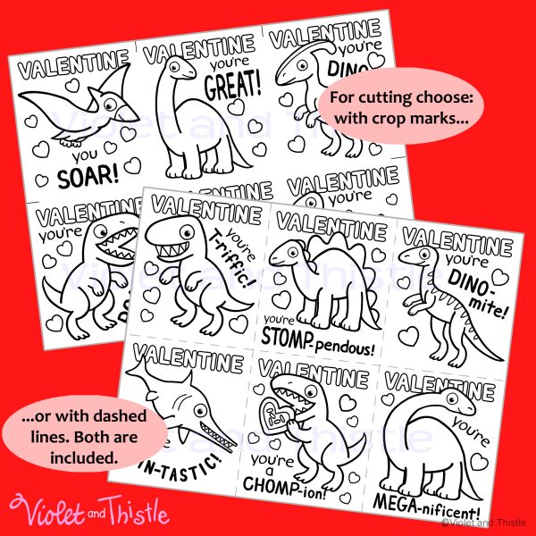 Valentines Day Dinosaur Coloring Cards Printable from Teacher Student ...