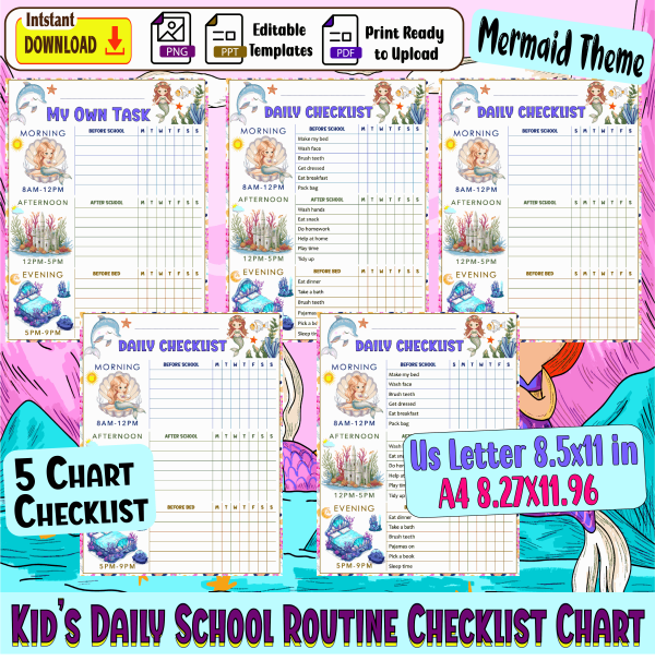 Kid’s Daily School Routine Checklist Chart–Mermaid Theme - Made By Teachers