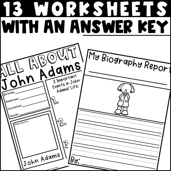 John Adams Biography Activities, Worksheets, Report - Presidents' Day ...