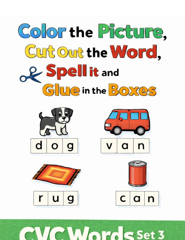 CVC Color, Cut, Spell & Glue – Hands-On Word Building Activity set 3 ...