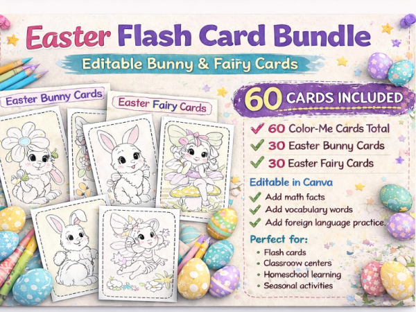 Color and Cut Easter Flash Cards Printable – Editable Easter Bunny and ...