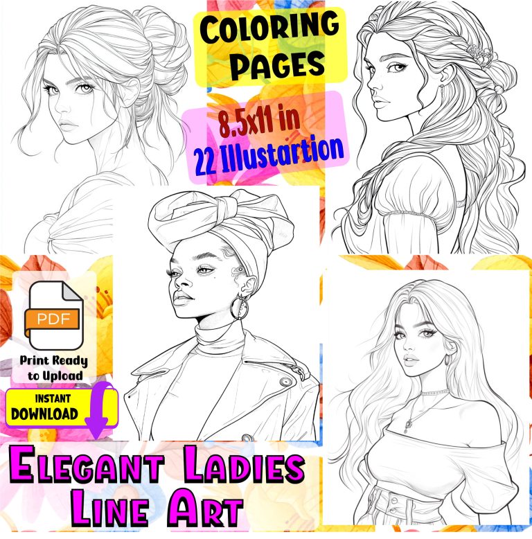 Elegant Ladies Line Art Coloring Pages | Made By Teachers