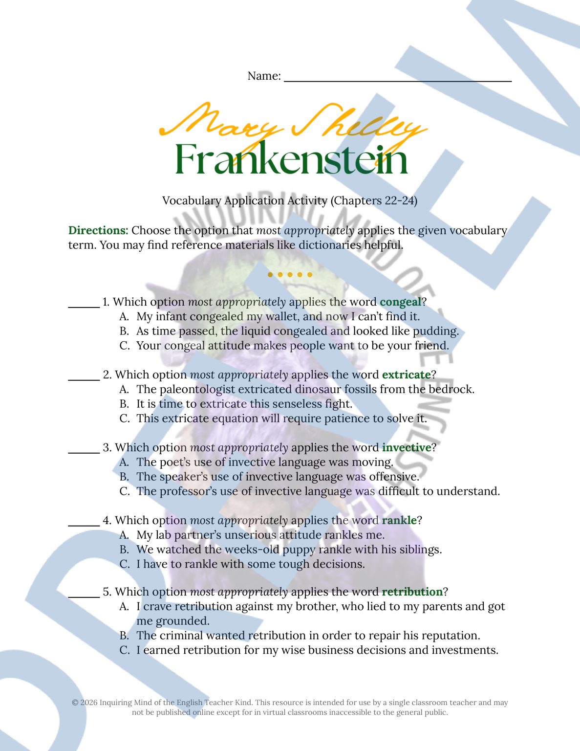 Frankenstein Chapters 22, 23, and 24 Quiz, Close Reading Worksheet, and ...