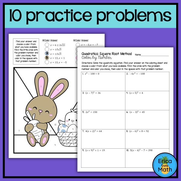 Solving Quadratic Equations by Square Roots Color by Number Activity ...