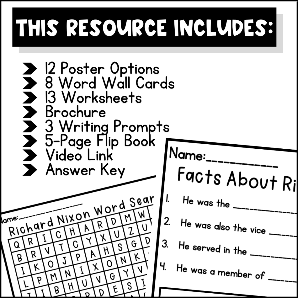 Richard Nixon Biography Activities, Worksheets, Flip Book - Presidents ...