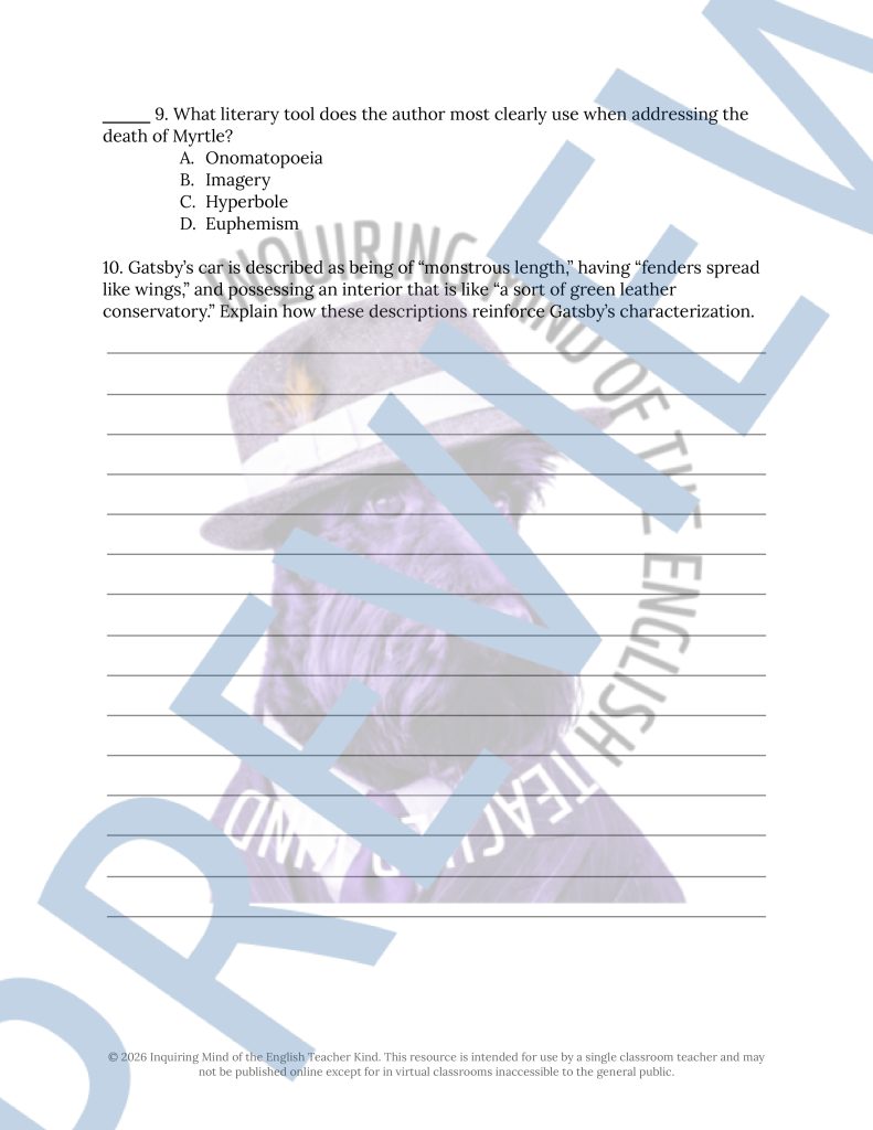 The Great Gatsby Close Reading Analysis Worksheets | High School Novel ...