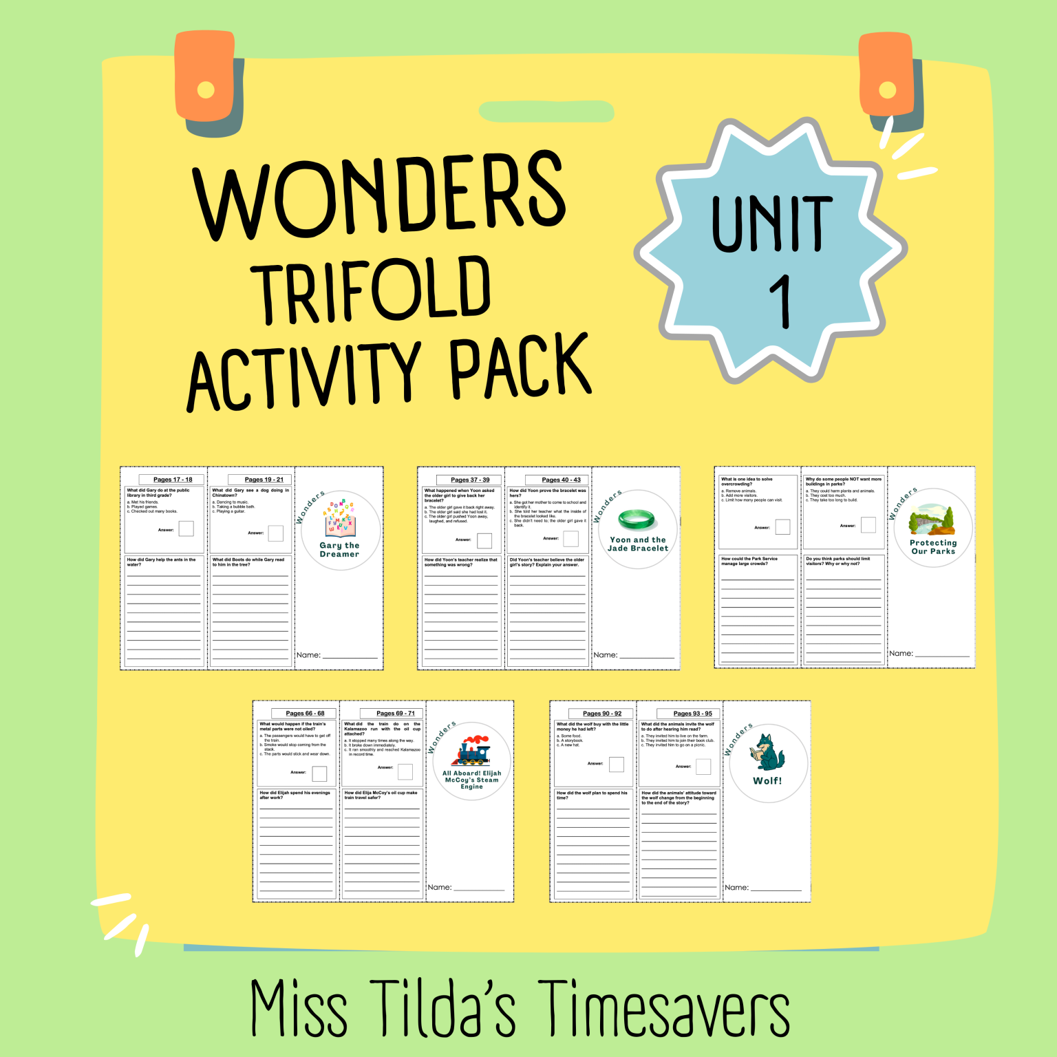 Wonders Grade 3 Unit 1: Question and Answer Trifold Activity Pack ...