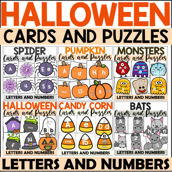 Halloween Alphabet and Number Cards and Puzzles Bundle | Made By Teachers