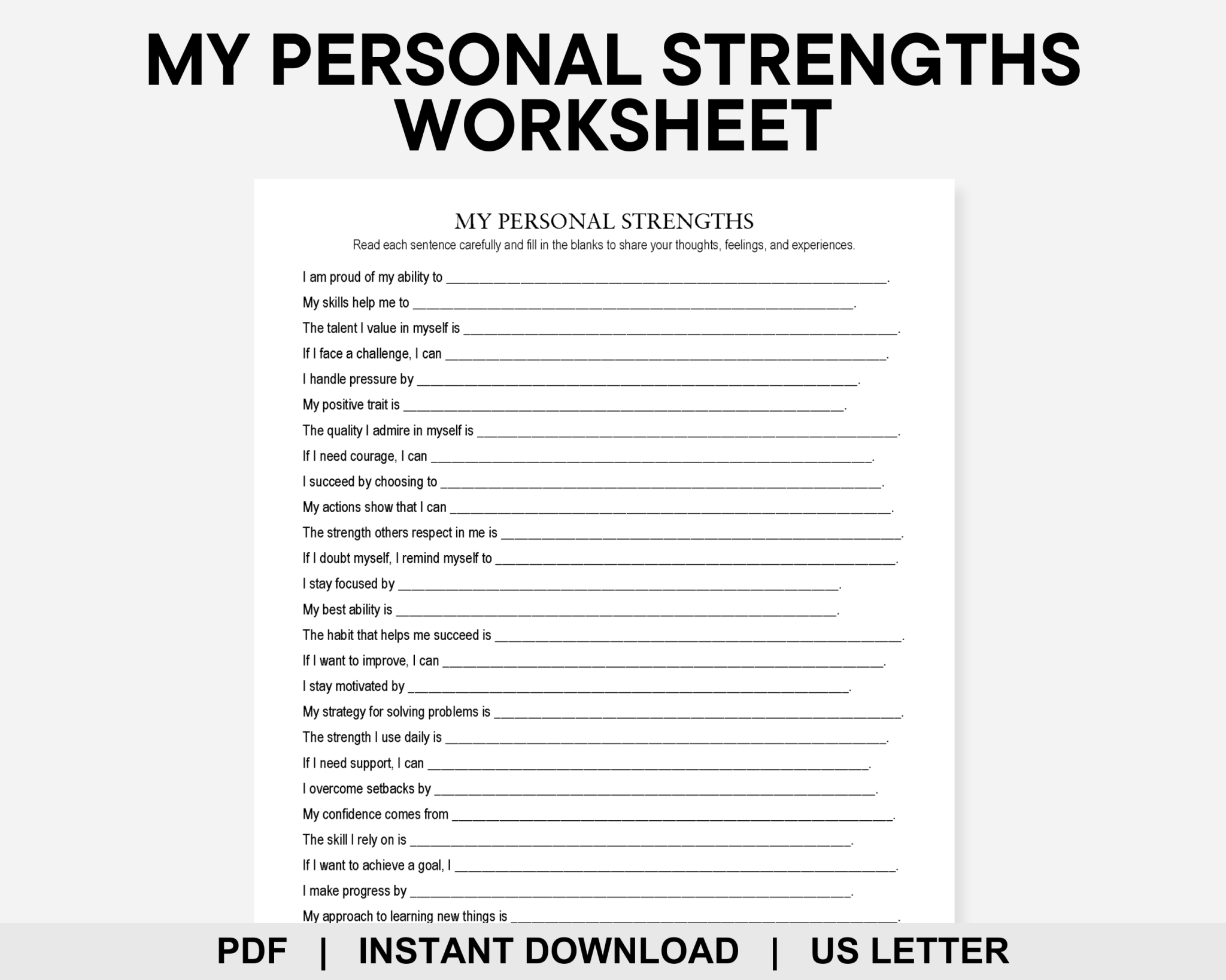 My Personal Strengths Worksheet, Inner Strengths, Growth Mindset ...