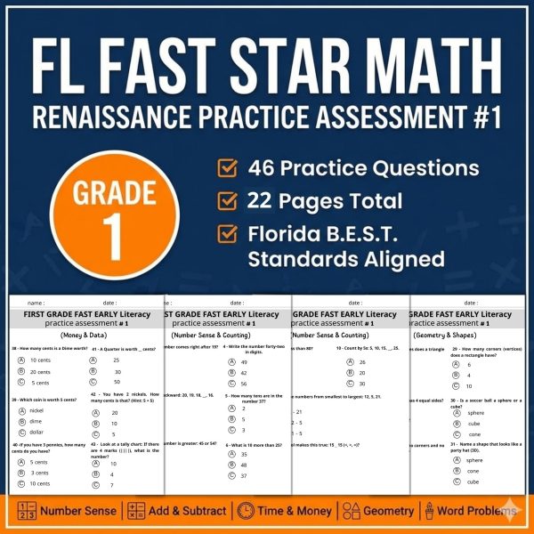 FL FAST RENAISSANCE Star Math Practice Assessment #1 | Grade 1 -Test ...