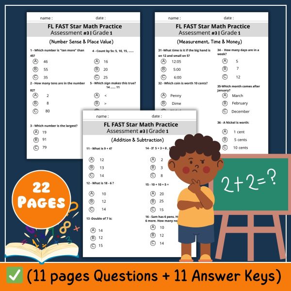 FL FAST RENAISSANCE Star Math Practice Assessment #3 | Grade 1 -Test ...