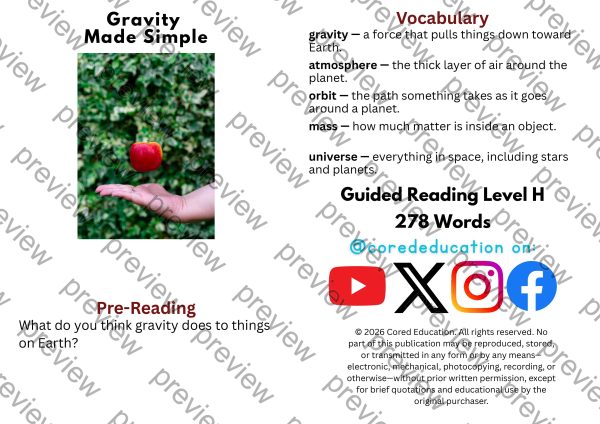 Guided Reading Level H - Gravity Made Simple | Made By Teachers