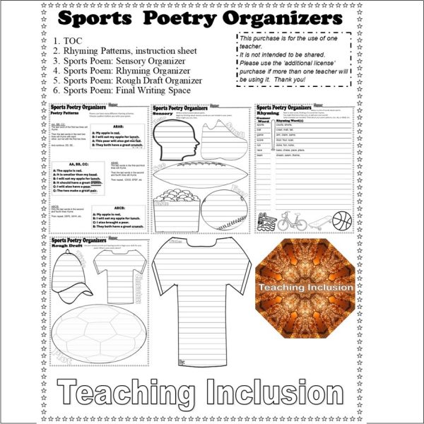 Sports Poem Graphic Organizers Writing Template Rhyming Poetry Baseball ...