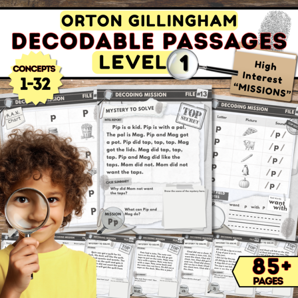Decodable Reading Passages for Orton Gillingham, High Interest Level 1 ...