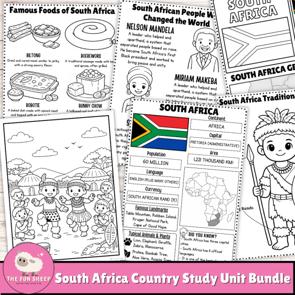 South Africa Country Study Bundle Africa Unit, Worksheets, Coloring ...