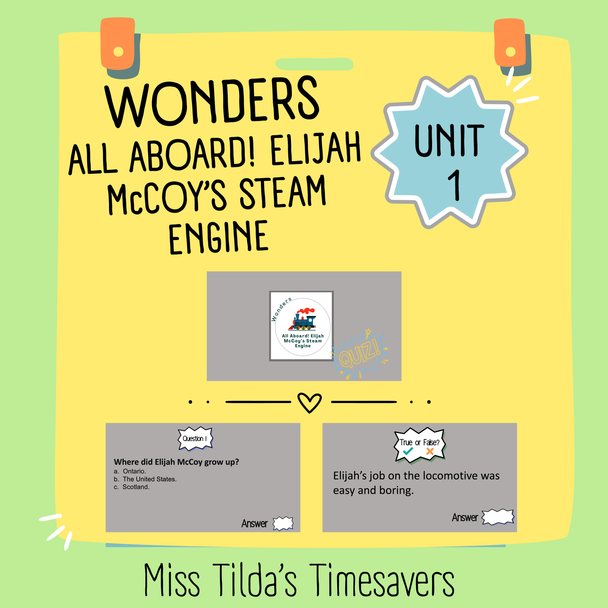All Aboard! Elijah McCoy's Steam Engine Quiz - Grade 3 Wonders | Made ...