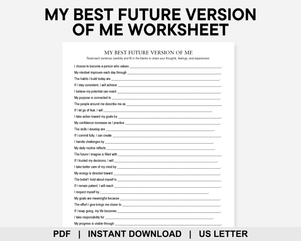 My Best Future Version of Me Worksheet, Future Self, Life Audit ...