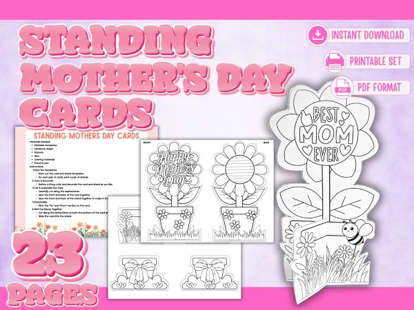 Mother’s Day Color Cut and Stand Cards Activity | 22 Page Printable ...
