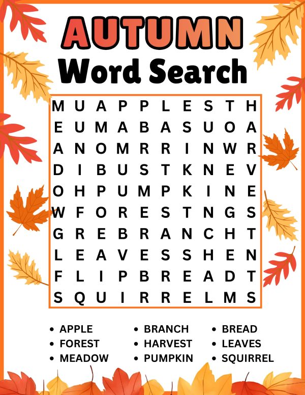 Fall Season: Autumn Word Search for 1st Grade & 2nd Grade | Made By ...
