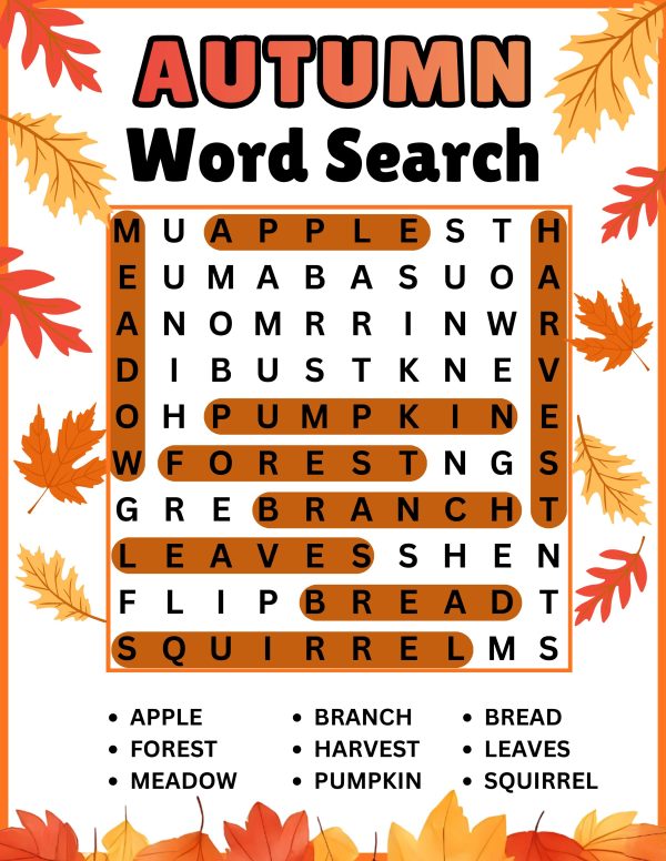 Fall Season: Autumn Word Search for 1st Grade & 2nd Grade | Made By ...