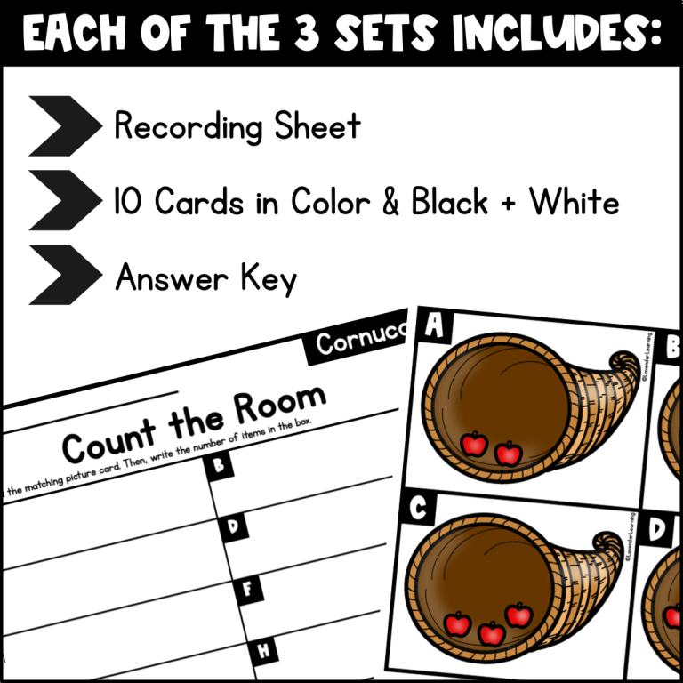 Apple Count the Room Math Worksheets Preschool Kindergarten Activities ...